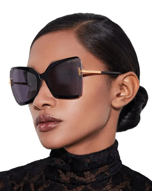 TOM FORD Gia Butterfly Sunglasses - Black/crystal/smoke Mirror