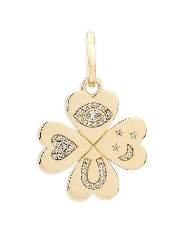 Adina Reyter 14k Yellow Gold Diamond Clover Charm Pendant - Gold/white