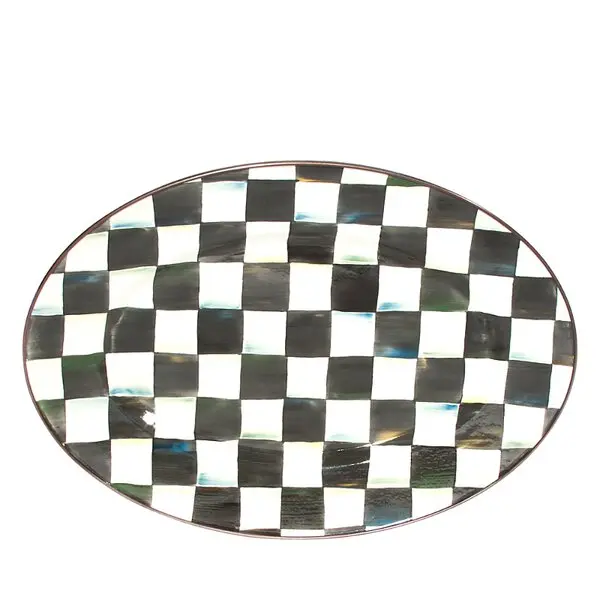 MACKENZIE-CHILDS Courtly Check Enamel Small Oval Platter - Black/white