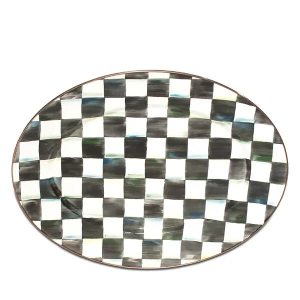 MACKENZIE-CHILDS Courtly Check Enamel Oval Platter, Medium - Black