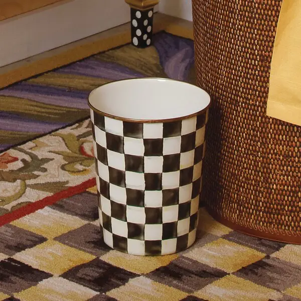 MACKENZIE-CHILDS Courtly Check Enamel Waste Bin - Black/white