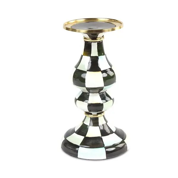 MACKENZIE-CHILDS Courtly Check Enamel Pillar Candlestick, Medium - No Color