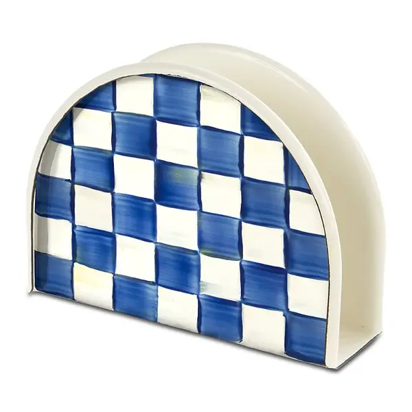 MACKENZIE-CHILDS Royal Check Enamel Napkin Holder - Blue/white