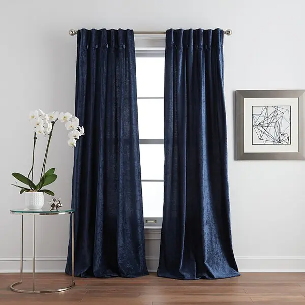 Dkny Classic Chenille 84 X 32 Inverted Pleat With Button Curtain Panel, Pair - Indigo