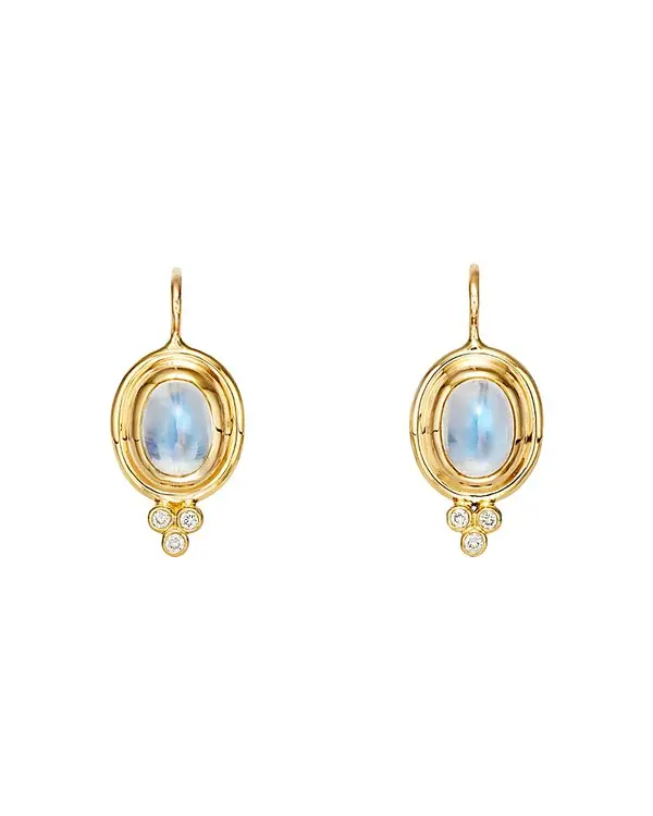Temple St. Clair 18k Yellow Gold Oval Earrings With Moonstone And Diamonds - Blue/gold