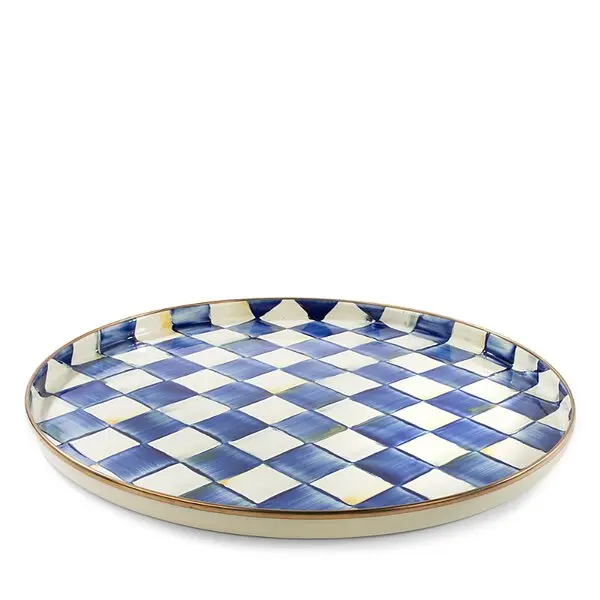 MACKENZIE-CHILDS Royal Check Enamel Round Tray - Blue/white