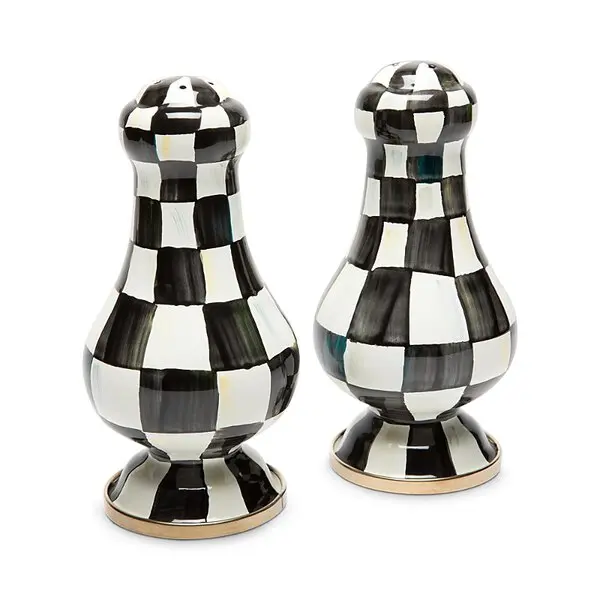 MACKENZIE-CHILDS Courtly Check Enamel Large Salt & Pepper Set - Black/white