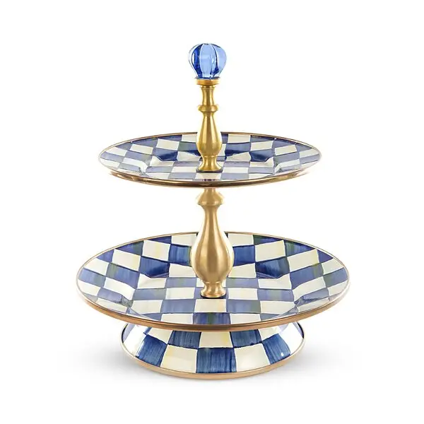 MACKENZIE-CHILDS Royal Check Enamel Two Tier Sweet Stand - Blue