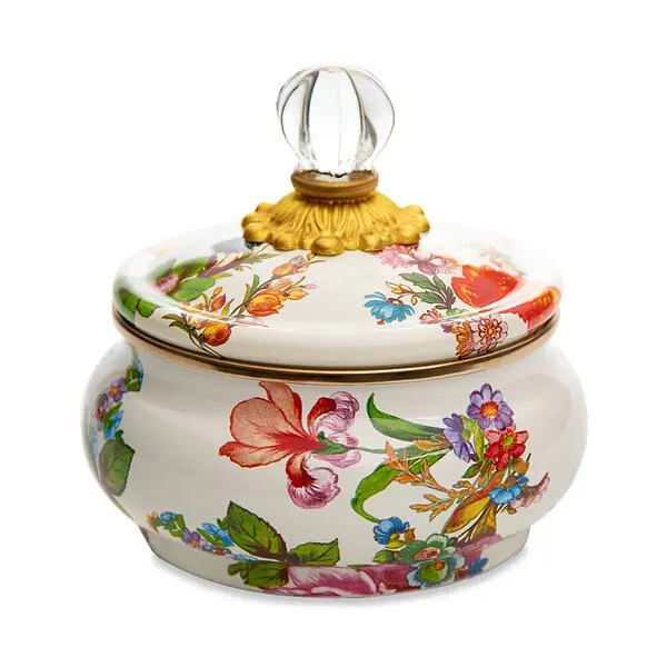 MACKENZIE-CHILDS Flower Market Squashed Pot With Lid - White