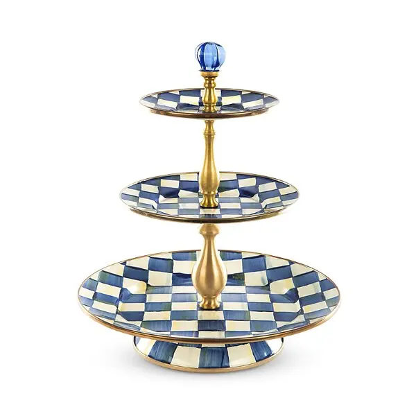 MACKENZIE-CHILDS Royal Check Enamel Three Tier Sweet Stand - Blue