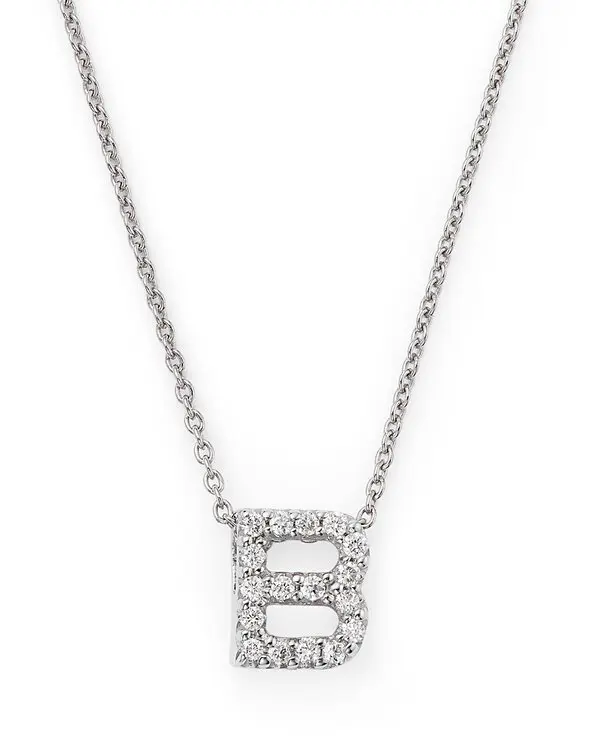 Roberto Coin 18k White Gold Diamond Initial Pendant Necklace - B