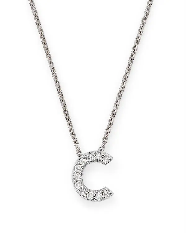 Roberto Coin 18k White Gold Diamond Initial Pendant Necklace - C