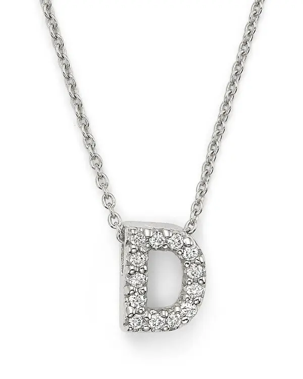 Roberto Coin 18k White Gold Diamond Initial Pendant Necklace - D
