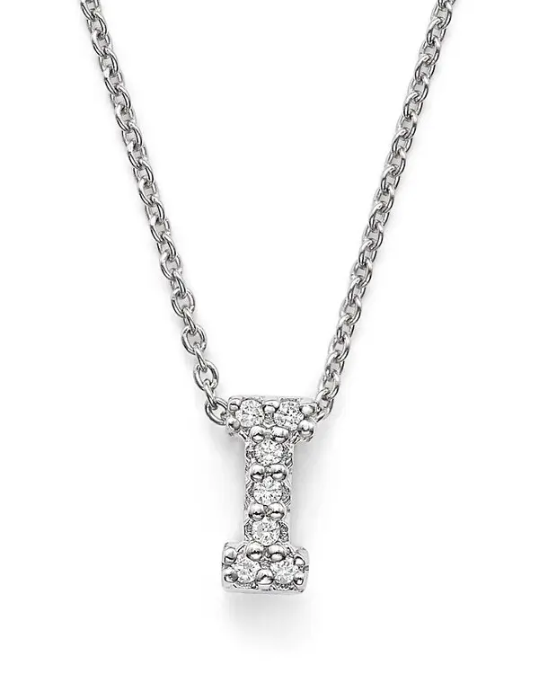 Roberto Coin 18k White Gold Diamond Initial Pendant Necklace - I