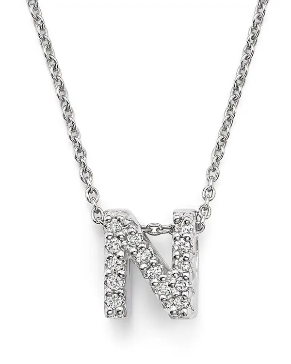 Roberto Coin 18k White Gold Diamond Initial Pendant Necklace - N