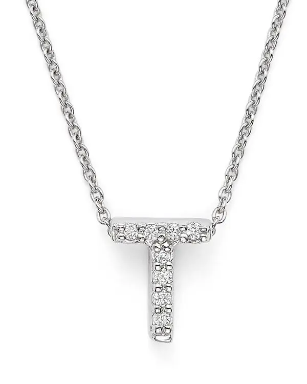 Roberto Coin 18k White Gold Initial Diamond Pendant Necklace - T