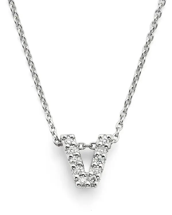 Roberto Coin 18k White Gold Initial Diamond Pendant Necklace - V
