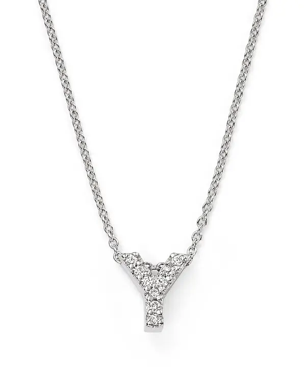 Roberto Coin 18k White Gold Diamond Initial Pendant Necklace - Y