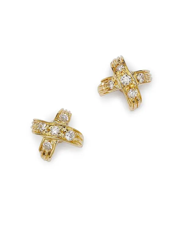 Roberto Coin 18k Pave 'x' Stud Earrings - Yellow Gold
