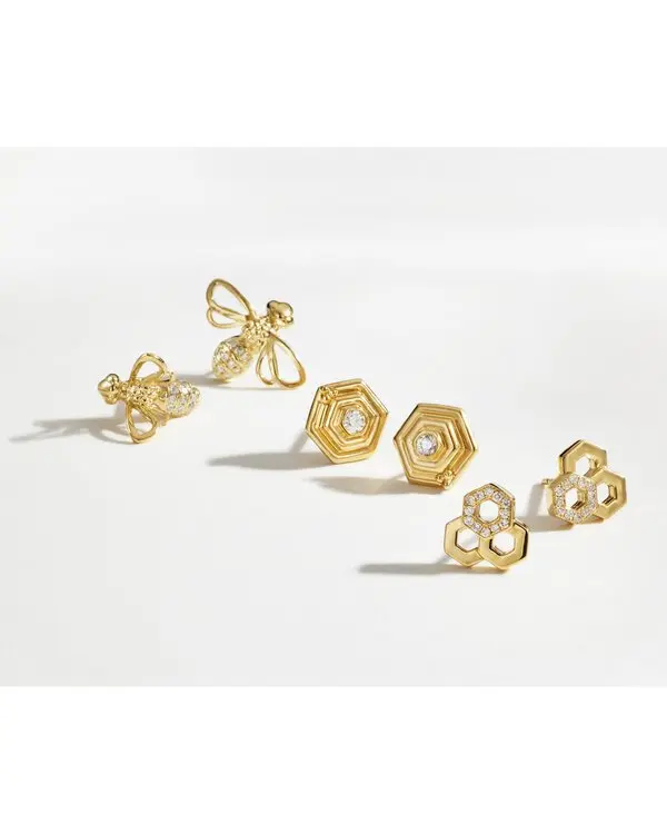 Temple St. Clair 18k Yellow Bee Diamond Stud Earrings