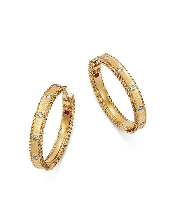 Roberto Coin 18k Yellow Gold Diamond Hoop Earrings - White/gold
