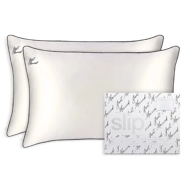 Slip Embroidered Silk Pillowcase Set - Just Married