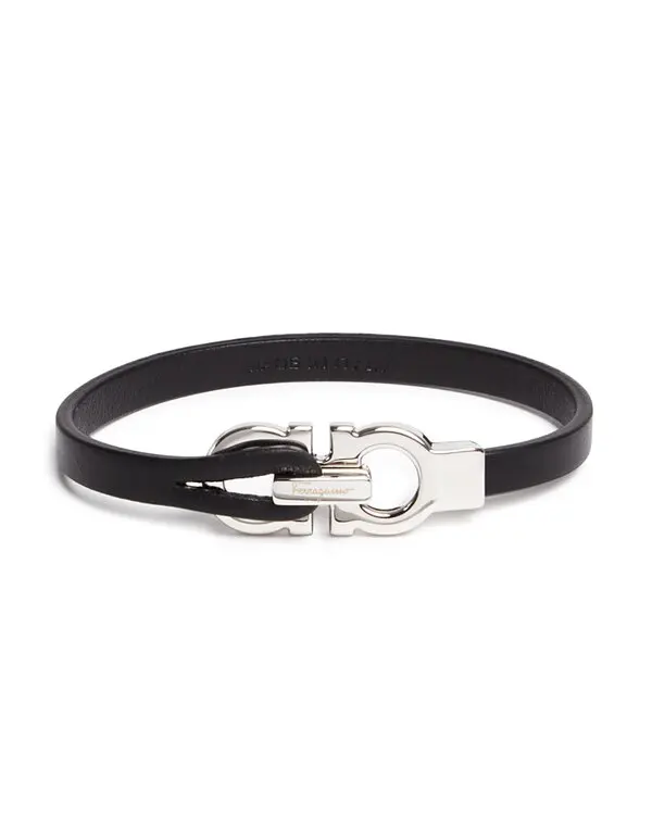 FERRAGAMO Double Gancini Leather Bracelet - Navy