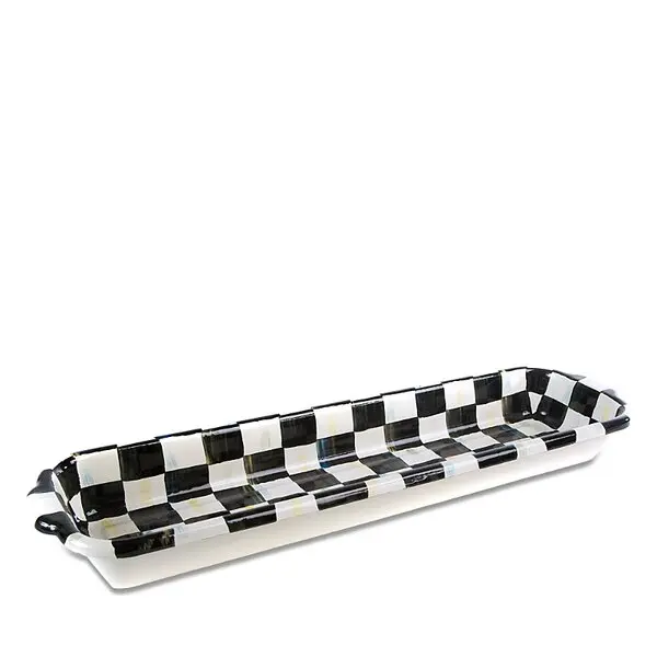 MACKENZIE-CHILDS Courtly Check Enamel Baguette Dish - Black