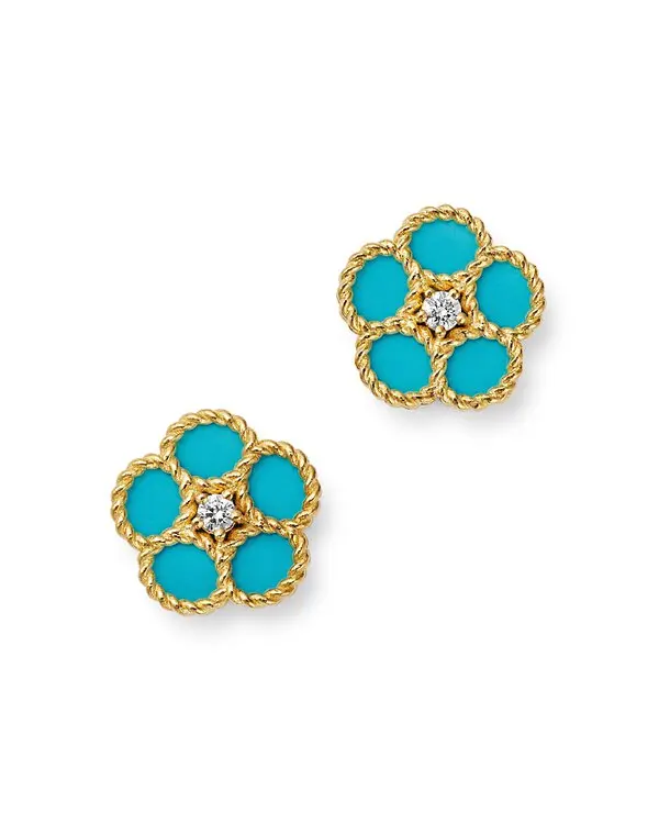 Roberto Coin 18k Yellow Gold Diamond And Turquoise Daisy Stud Earrings - Blue/gold