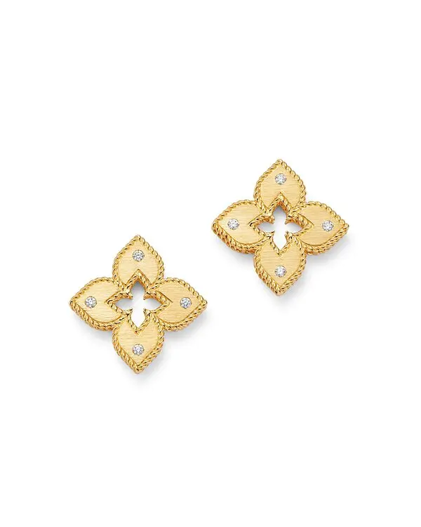 Roberto Coin 18k Yellow Gold Venetian Princess Diamond Stud Earrings - White/gold