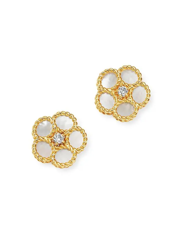 Roberto Coin 18k Yellow Gold Daisy Mother-of-pearl & Diamond Stud Earrings - White/gold