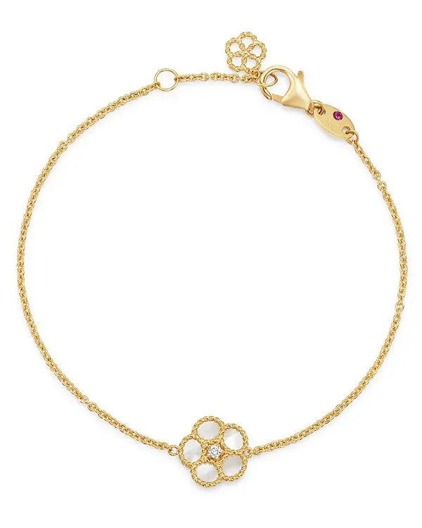 Roberto Coin 18k Yellow Gold Daisy Mother-of-pearl & Diamond Chain Bracelet - White/gold