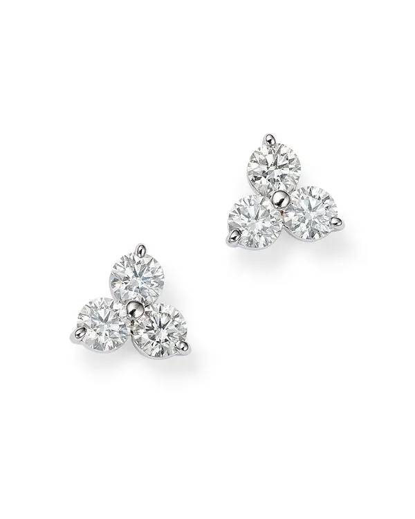Roberto Coin 18k Gold Three Stone Diamond Stud Earrings - White
