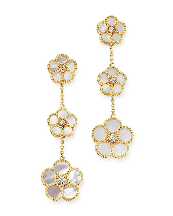 Roberto Coin 18k Yellow Gold Daisy Mother-of-pearl & Diamond Drop Earrings - White/gold