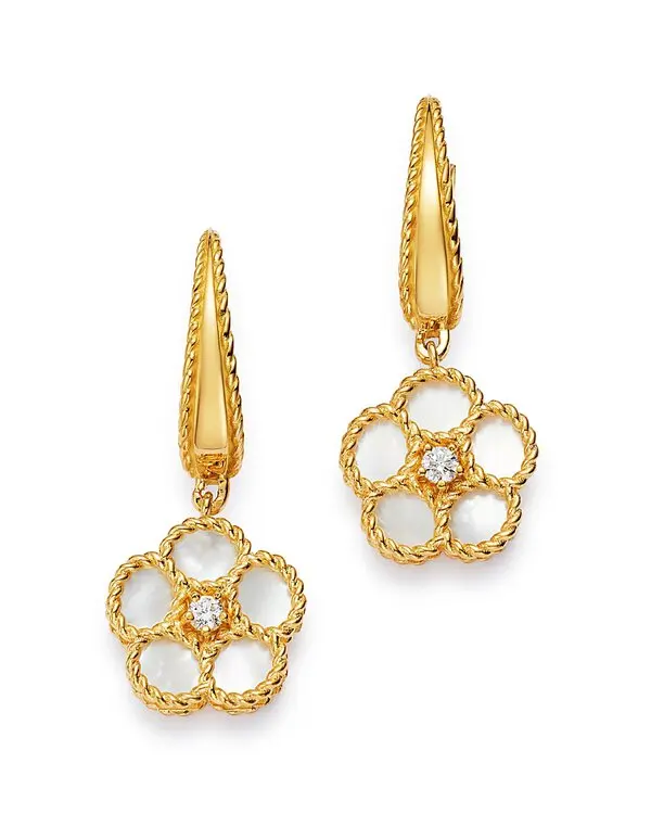 Roberto Coin 18k Yellow Gold Daisy Drop Earrings - White/gold