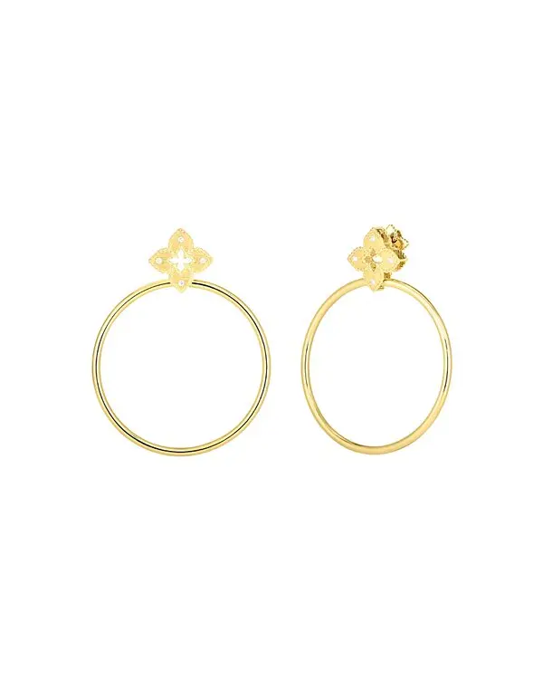 Roberto Coin 18k Yellow Gold Venetian Princess Diamond Flower Drop Hoop Earrings - White/gold