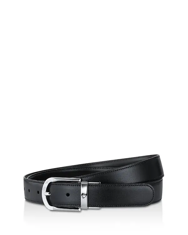 Montblanc Shiny Palladium-coated Reversible Leather Belt - Black