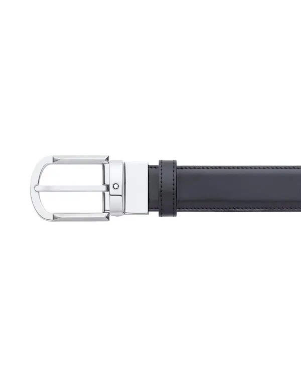 Montblanc Shiny Palladium-coated Reversible Leather Belt