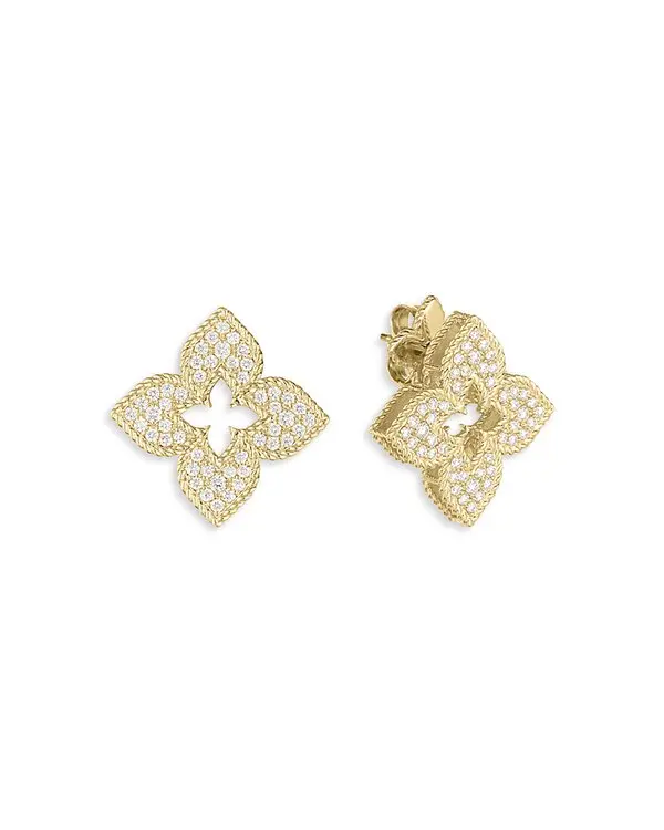 Roberto Coin 18k Yellow Venetian Princess Diamond Flower Earrings - Gold