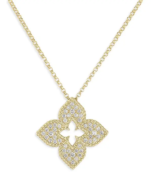 Roberto Coin 18k Yellow Diamond Flower Pendant Necklace - Gold