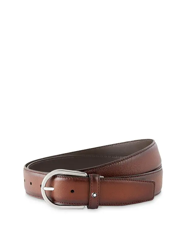 Montblanc Horseshoe Shiny & Matte Stainless Steel Pin Buckle Belt - Brown