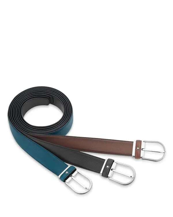 Montblanc Horseshoe Shiny & Matte Stainless Steel Pin Buckle Belt - Brown