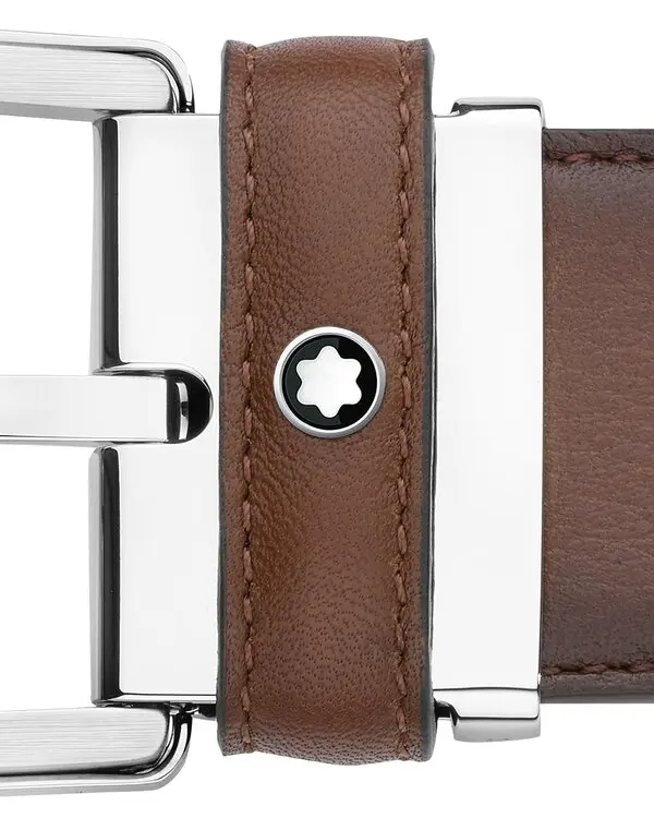 Montblanc Horseshoe Shiny & Matte Stainless Steel Pin Buckle Belt - Brown