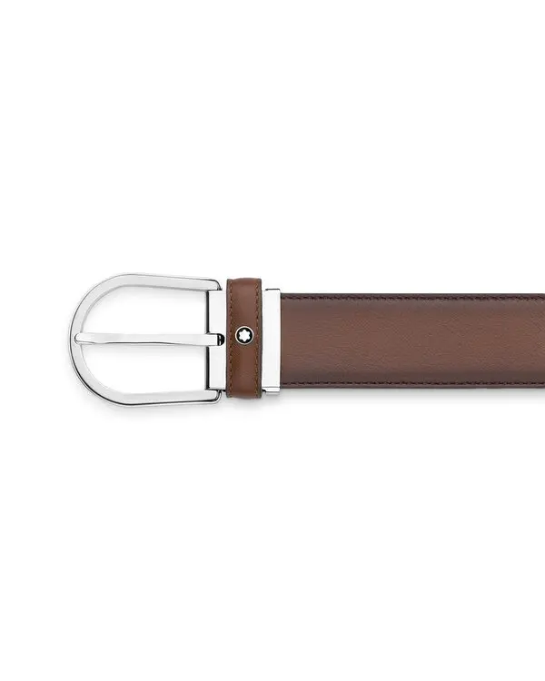 Montblanc Horseshoe Shiny & Matte Stainless Steel Pin Buckle Belt - Brown