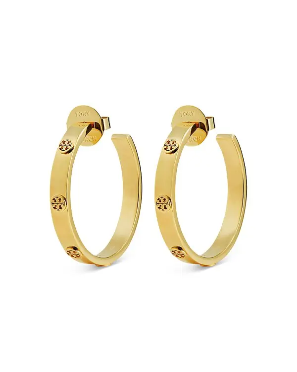 Tory Burch Miller Insignia Studded Hoop Earrings - Gold
