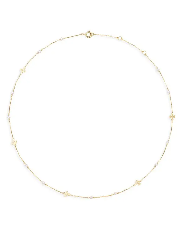 Tory Burch Kira Delicate Cultured Pearl Station Necklace - Gold/white