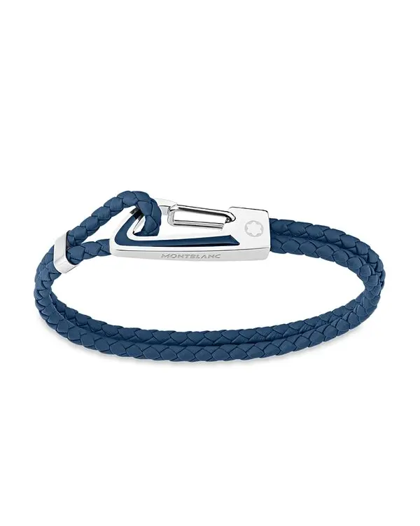 Montblanc Woven Leather Carabiner Bracelet - Silver/blue