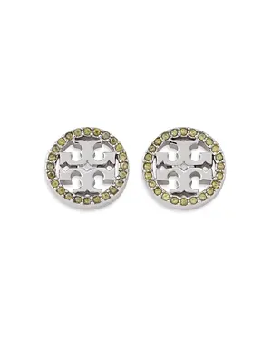 Tory Burch Crystal Circle Logo Stud Earrings - Green/silver