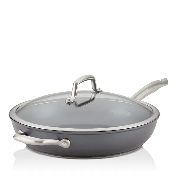 ANOLON Accolade Hard-anodized Nonstick Deep 12 Frying Pan With Lid And Helper Handle, Moonstone - Gray