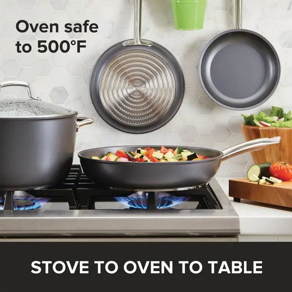 ANOLON Accolade Hard-anodized Nonstick Deep 12 Frying Pan With Lid And Helper Handle, Moonstone